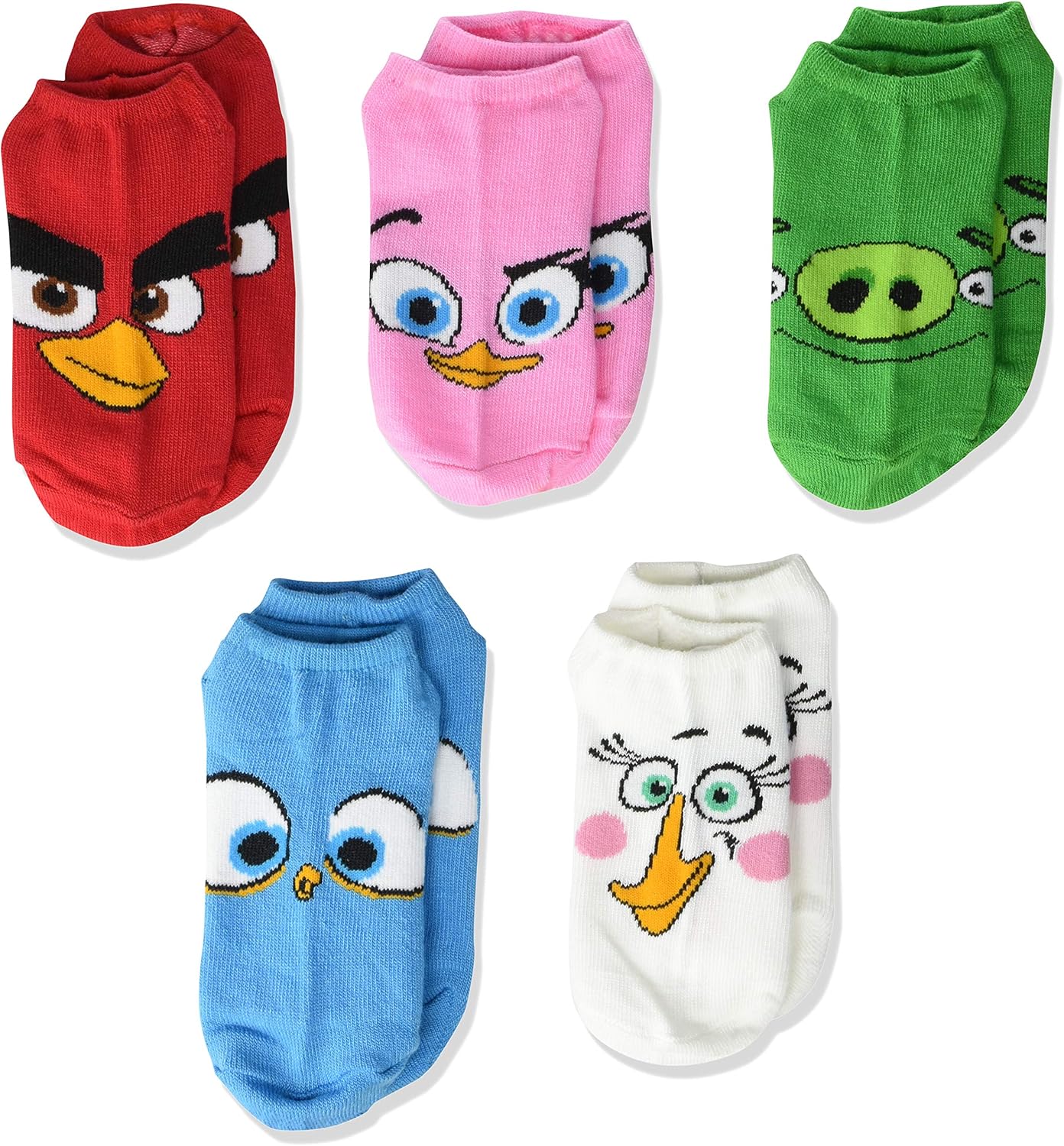 Angry Birds Boys' 5 Pack No Show Socks, Bright Big Face Assorted, Fits ...