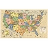 Amazon.com : Laminated United States Map Poster - US Map Wall Chart ...