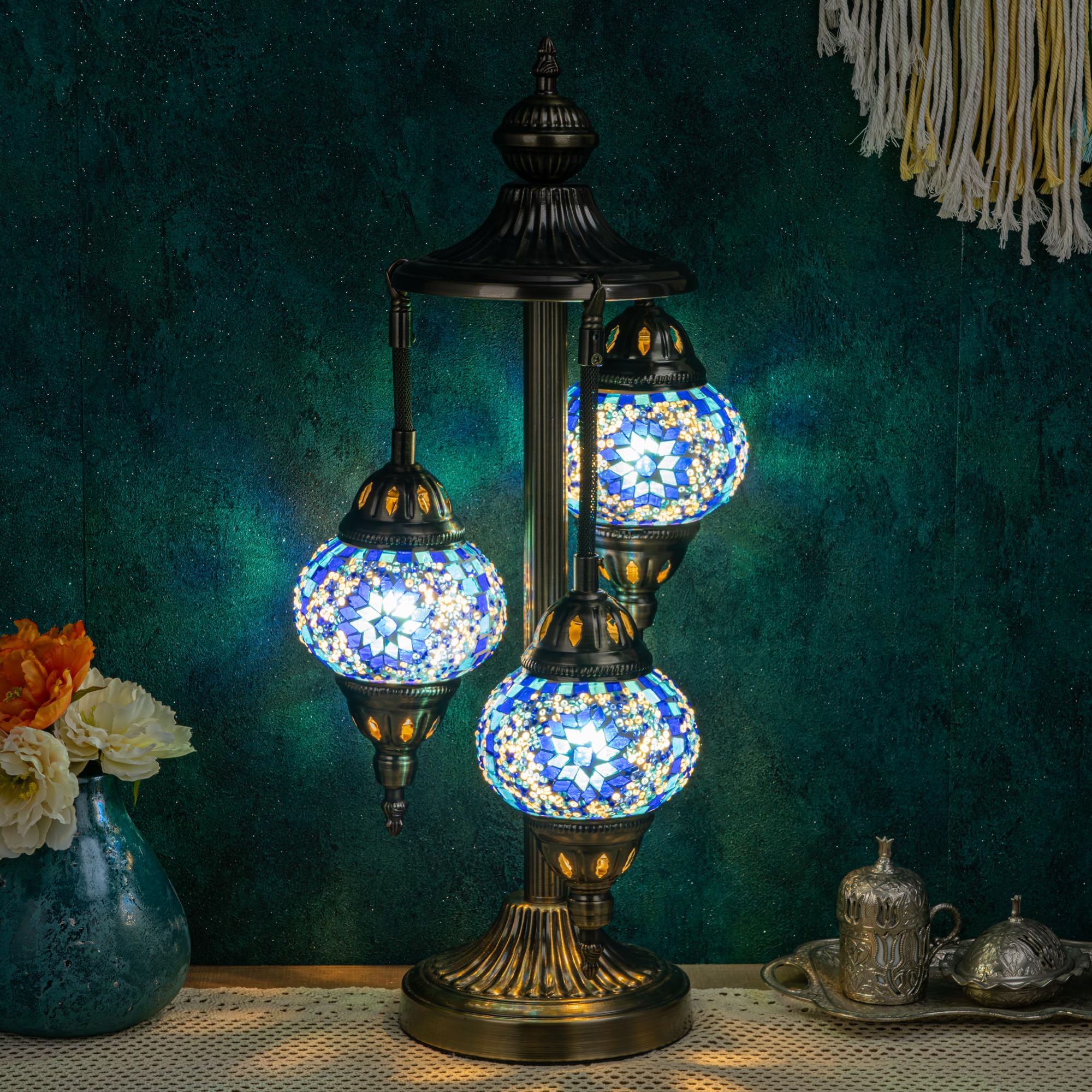 Marrakech Turkish Lamp 3 Globes Moroccan Table Lamp with Bronze Base ...