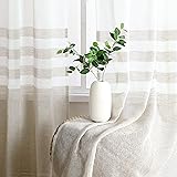 Central Park Gray Tan Stripe Sheer Color Block Window Curtain Panel Linen Window Treatment for ...