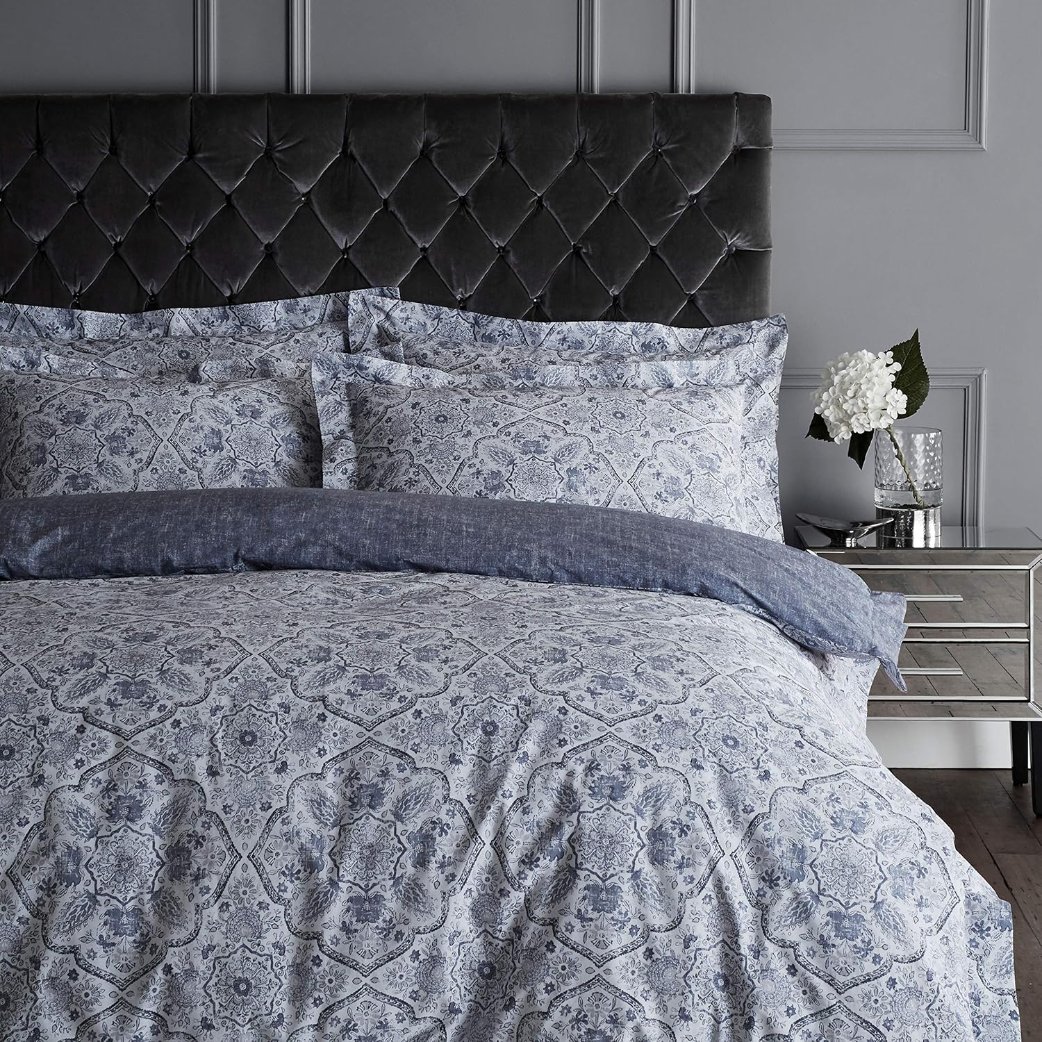 Dorma Calthorpe Blue - 100% Cotton - Duvet Cover Set (Double Duvet ...