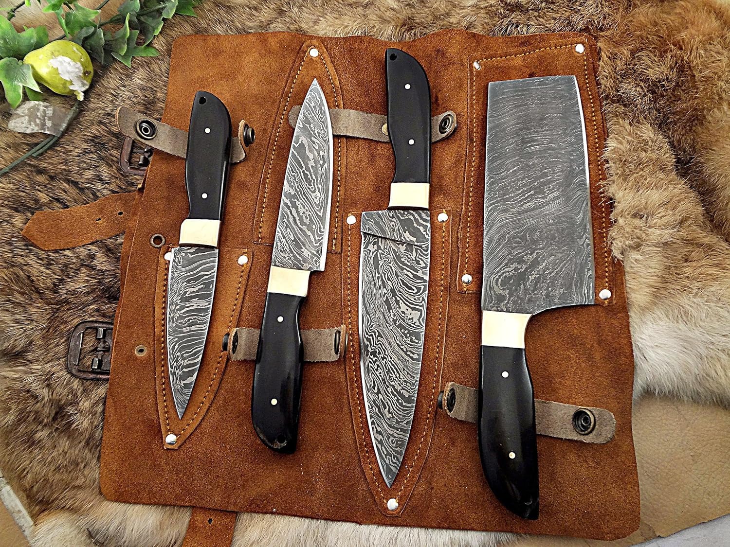 4 Pieces Chef Knives Set, Slicer, Chef, Cleaver Overall 37 inches Full ...