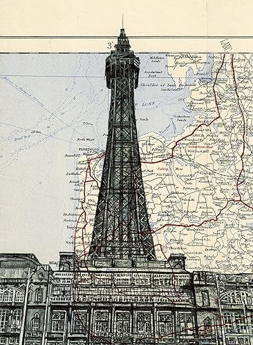 Blackpool Tower Art Print. Pen drawing over map. 20x25cm Unframed ...