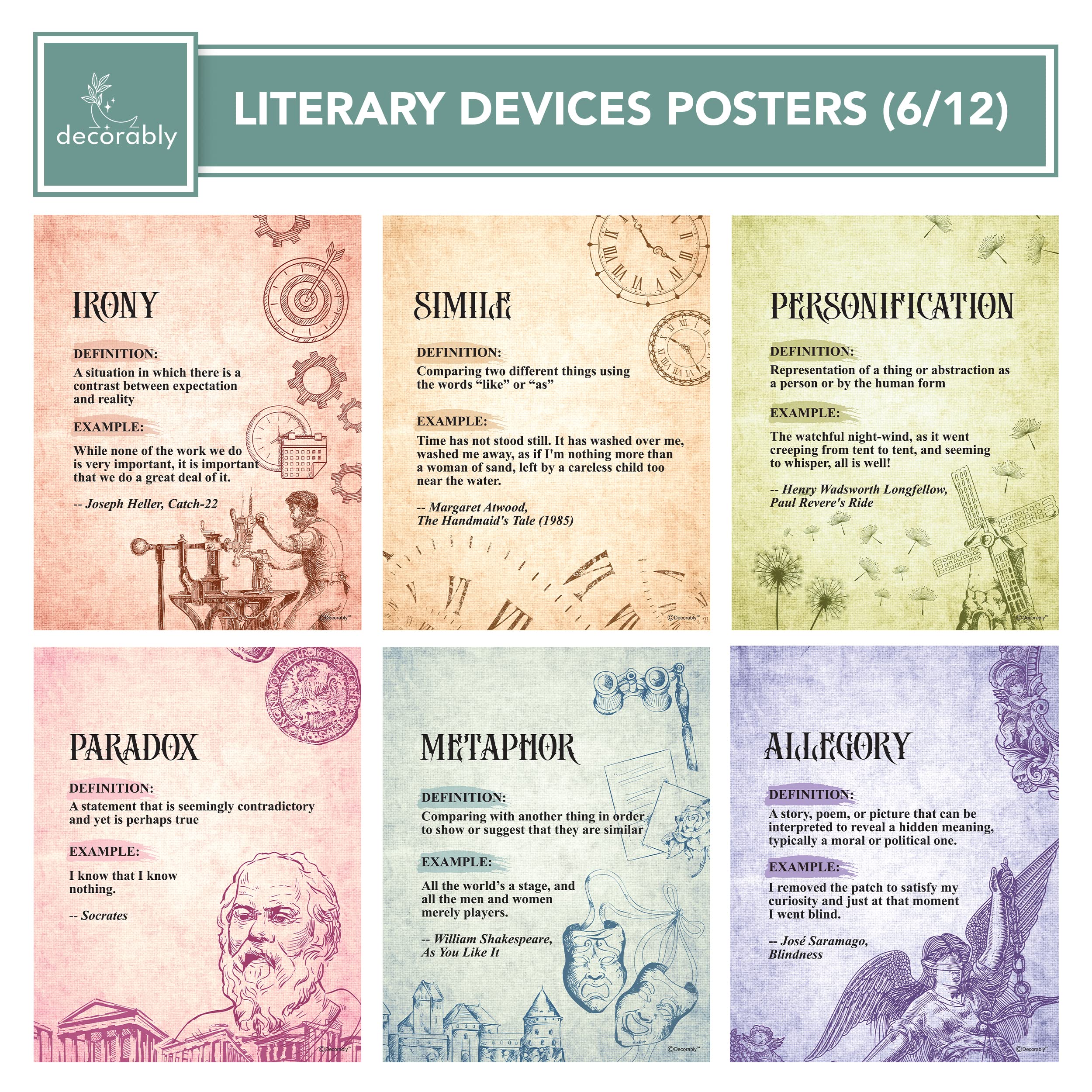 Mua 12 Figurative Language Posters for Classroom - 11x14in Literature ...