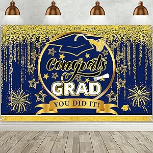 Amazon.com: Class of Grad 2023 Background Banner,Blue and Gold ...