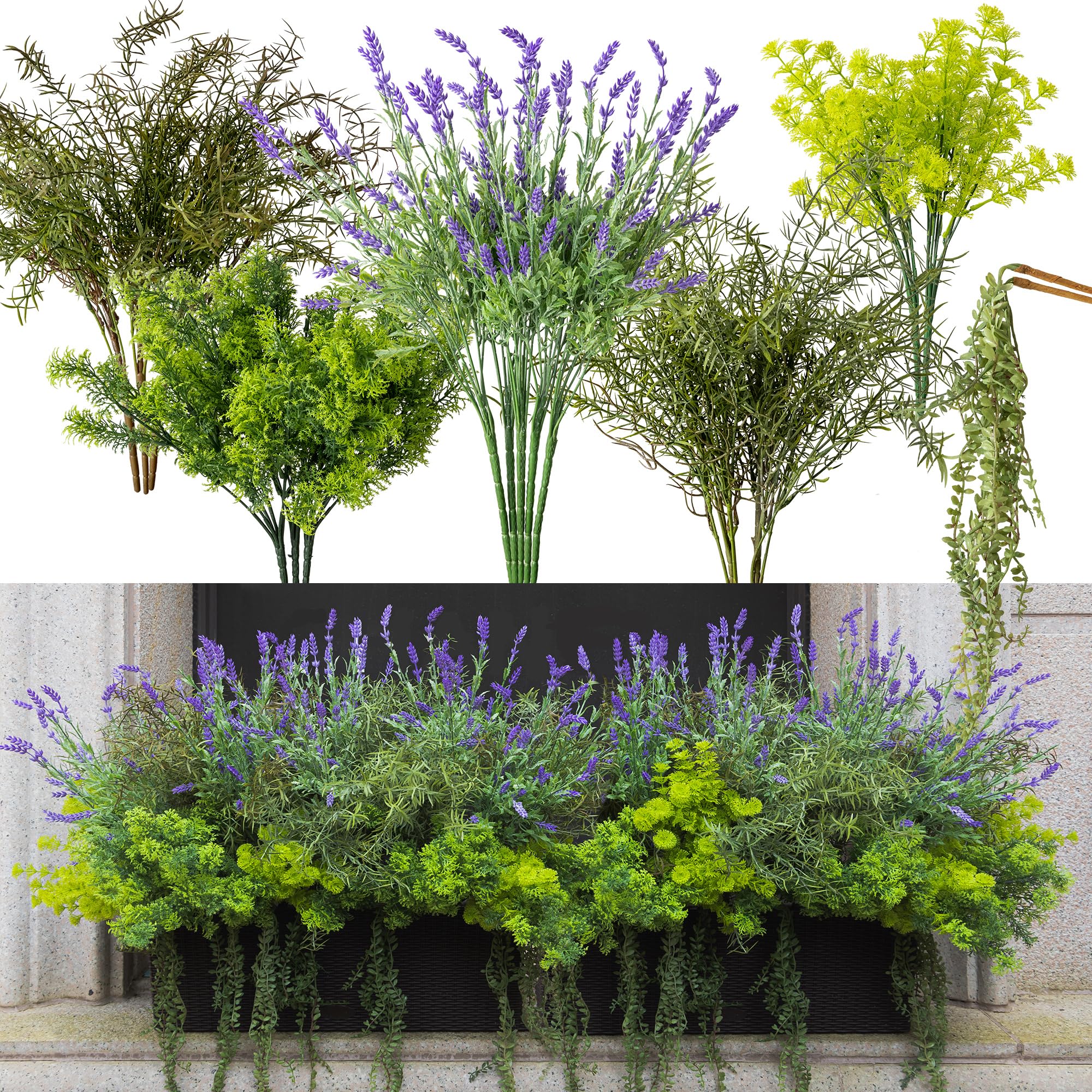 PARTY JOY 17 Bunches Fake Plants Outdoor, Fake Bushes UV Resistant ...