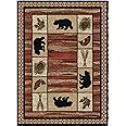 Amazon.com: Rustic Lodge, Bear Cabin 5x7 Area Rug, 5'3"x7'3" Multi 7463 ...