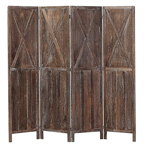 iVilla 5.8 Ft Tall Wood Room Divider, 4 Panel Rustic Folding Privacy Screens Room Divider ...