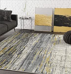 Amazon.com: Abani Rugs Grey & Yellow Painted Pattern Area Rug Bold ...