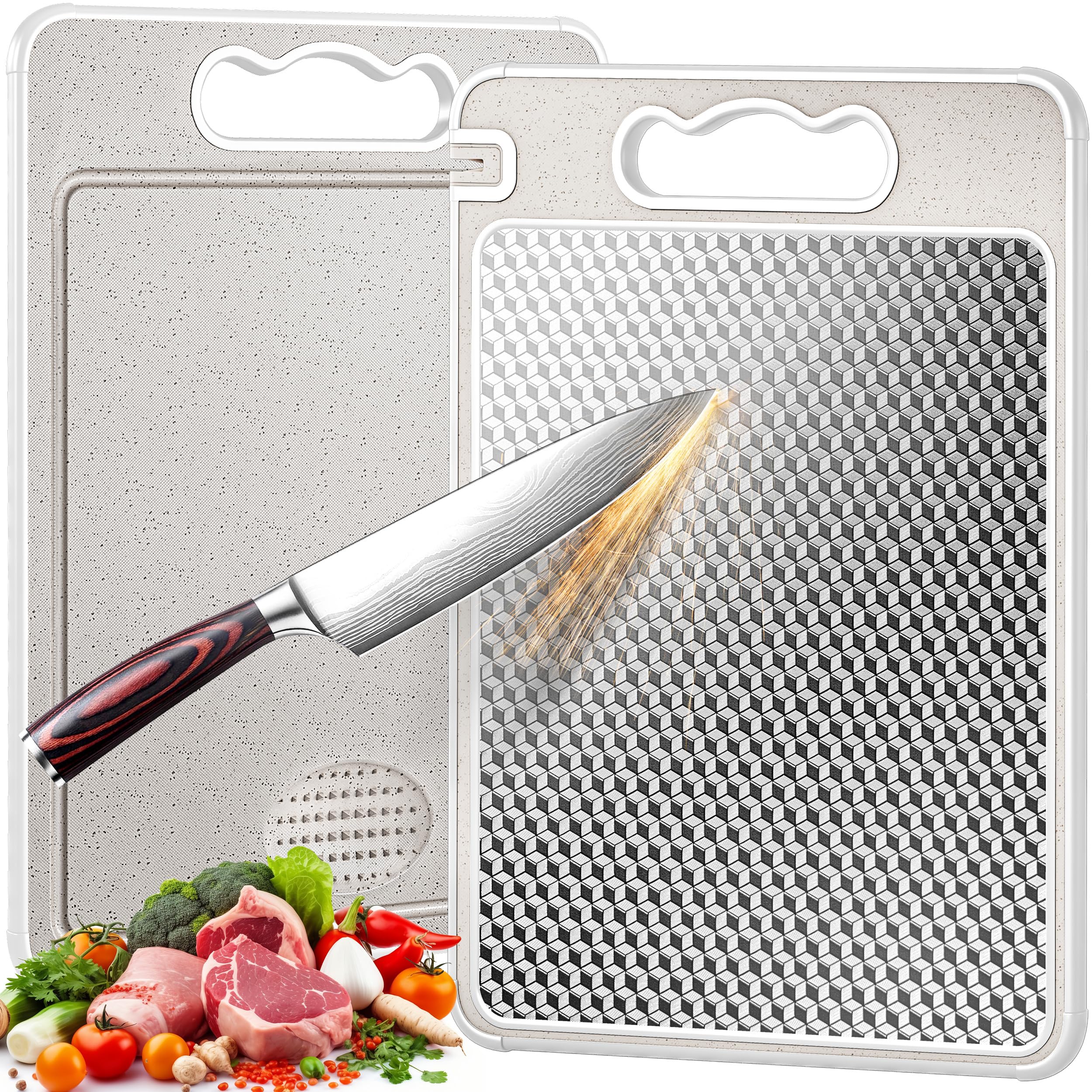 Titanium Cutting Board Double Sided 14.4”×9.8”,Titanium/Wheat Straw Non ...