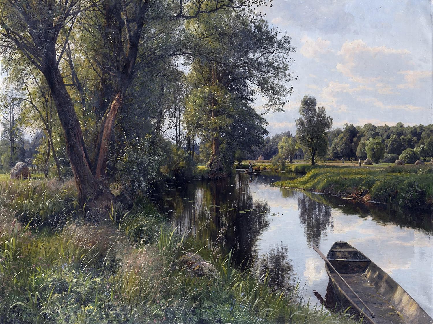 summer river boat by P. Monsted Tile Mural Kitchen Backsplash Marble ...