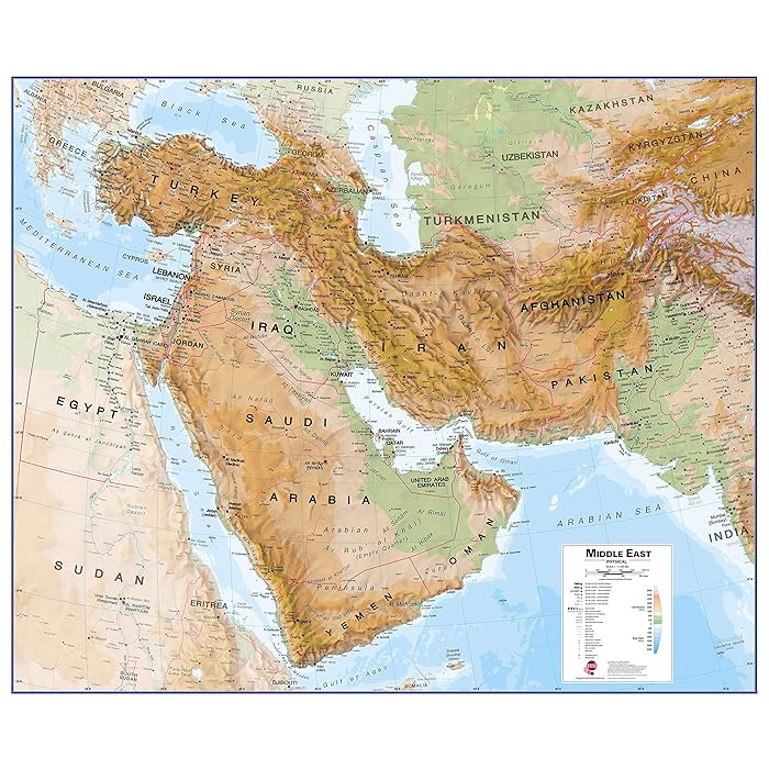 Buy Maps International Huge Physical Middle East Wall Map - Laminated ...