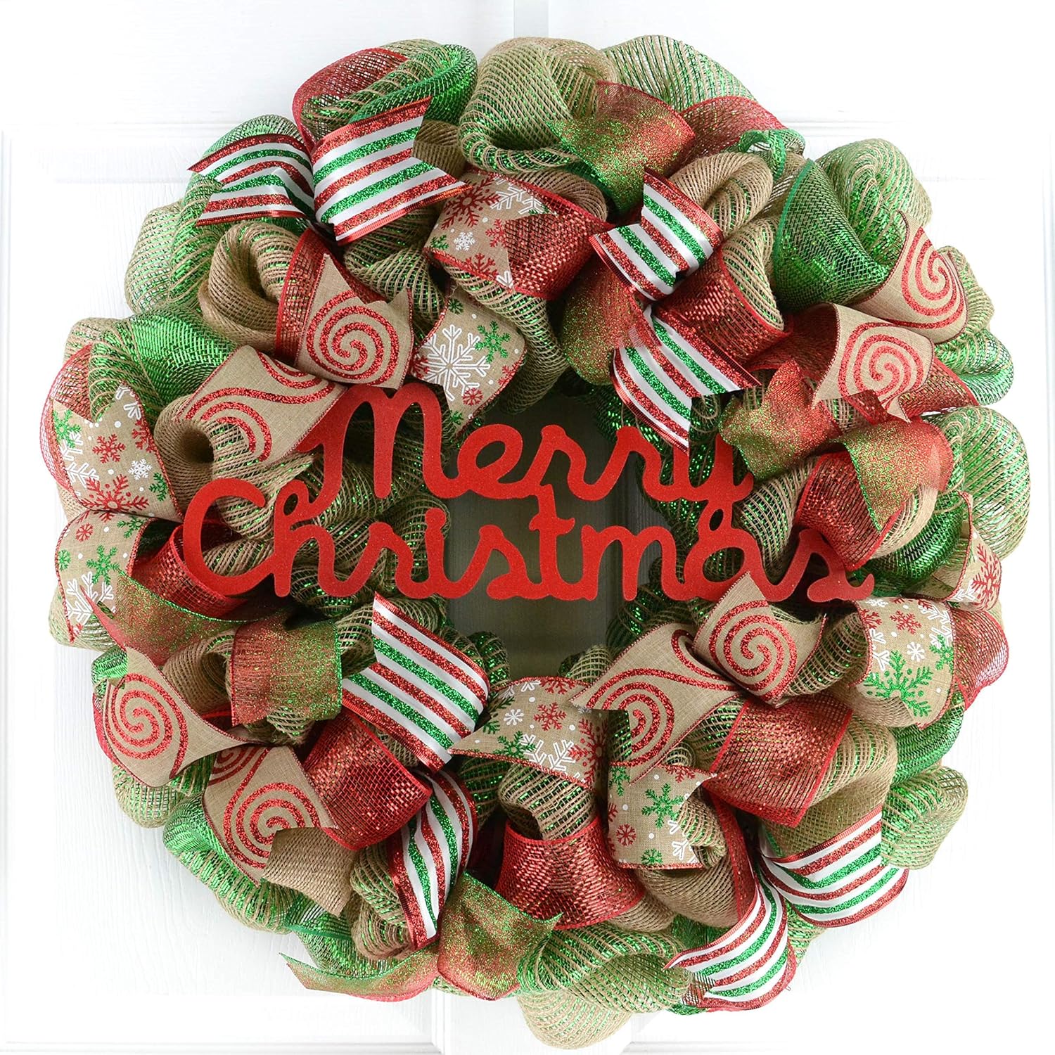 Amazon.com: Rustic Merry Christmas Wreath | Mesh Christmas Outdoor ...