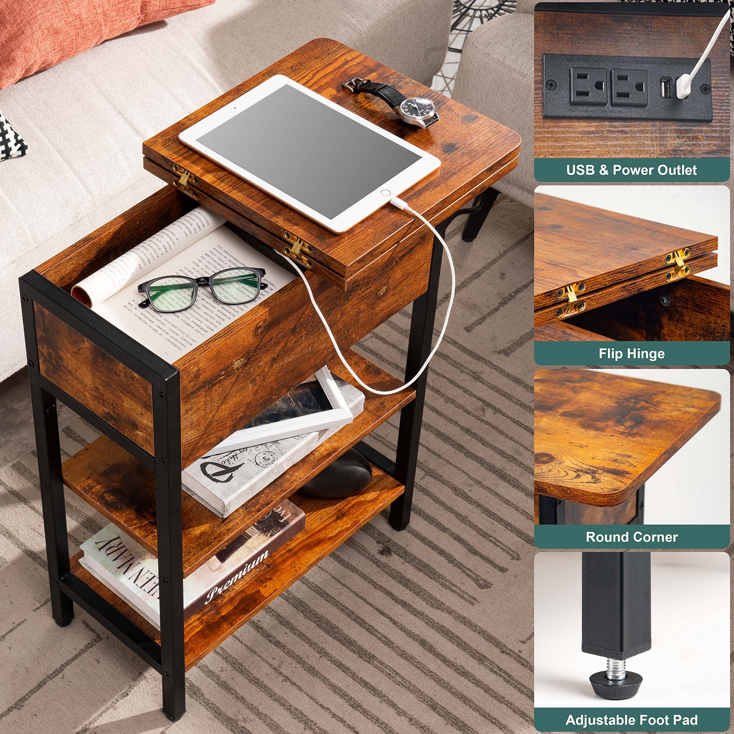 Mua Yoobure End Table with Charging Station, Flip Top Side Table with ...