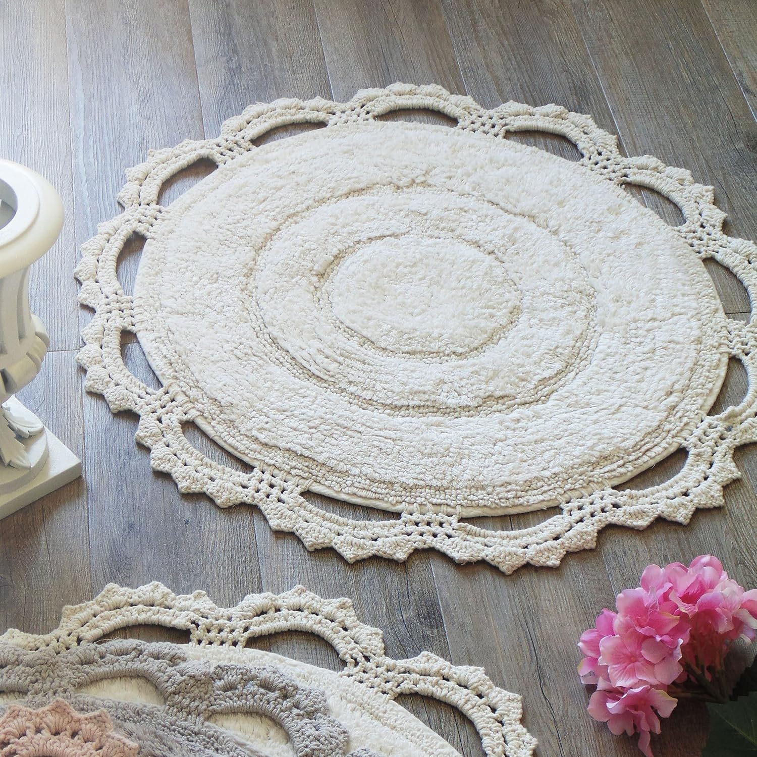 Badteppich Badematte Badvorleger Rund Landhaus Shabby Chic - Crochet ...