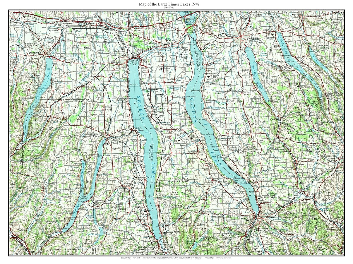 Amazon.com: Large Finger Lakes - 1978 USGS Old Topographical Map Custom ...
