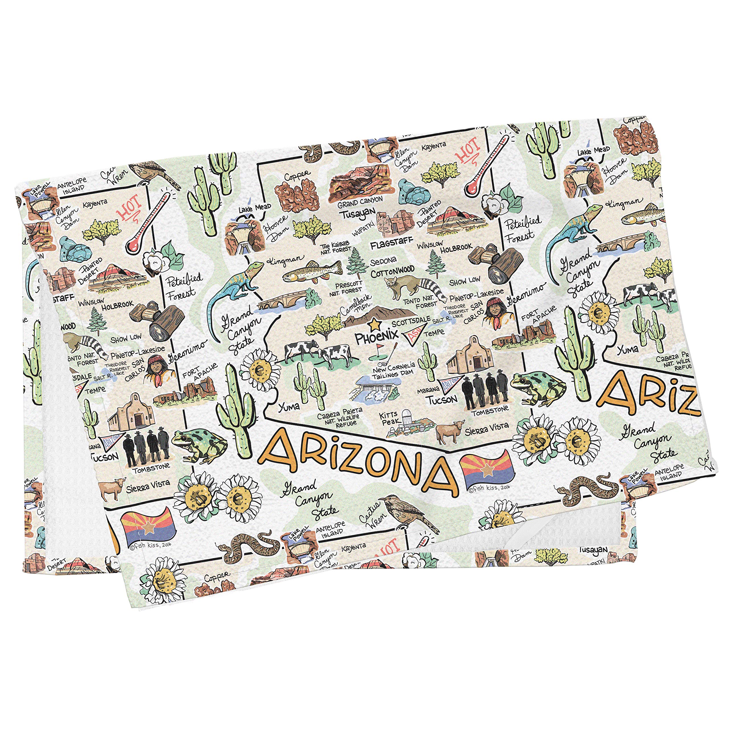 Fish Kiss 16"x24" Arizona Map Towel is 100% Microfiber Waffle Weave ...
