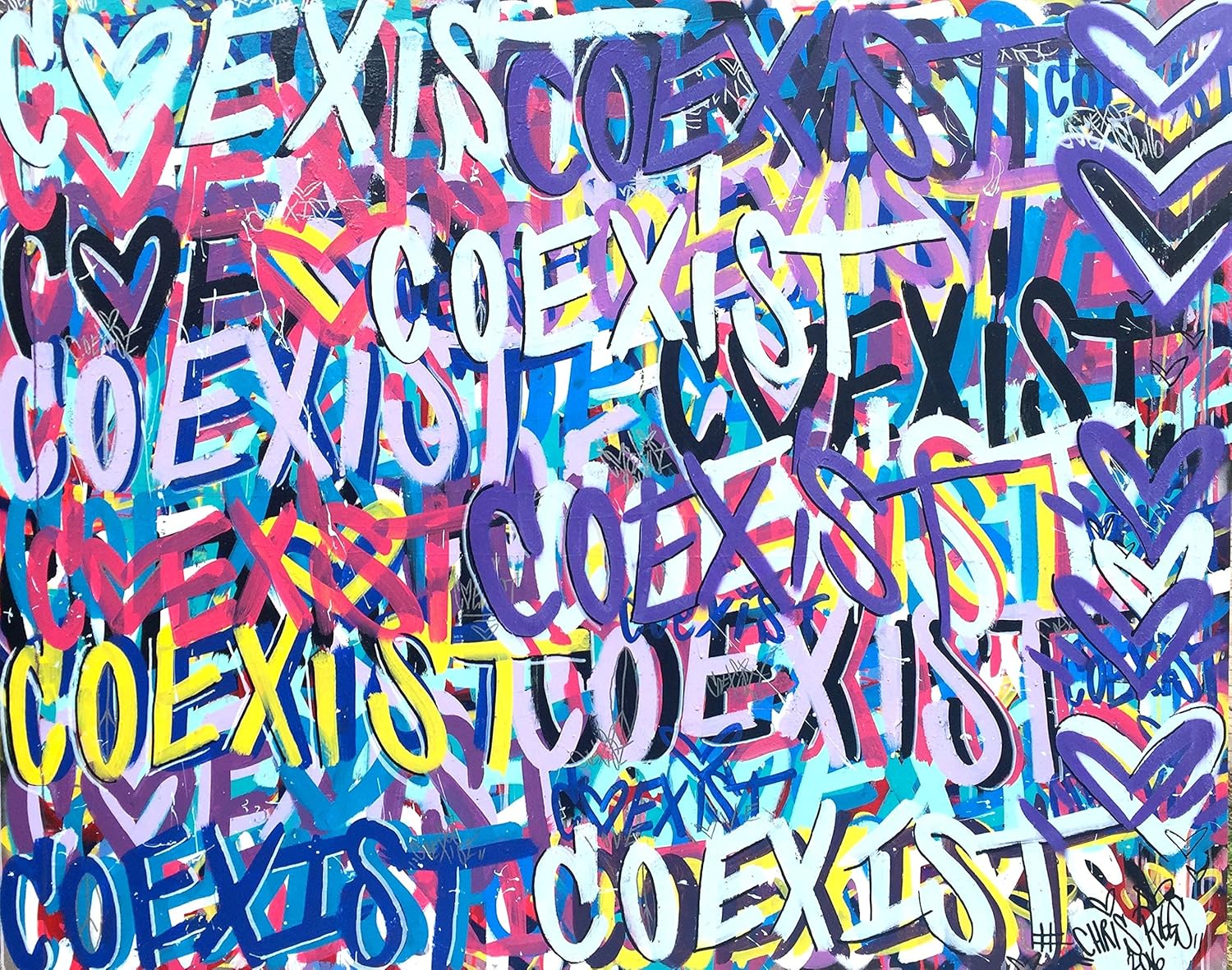 Amazon.com: CHRIS RIGGS Original Coexist Love Peace fine art painting ...