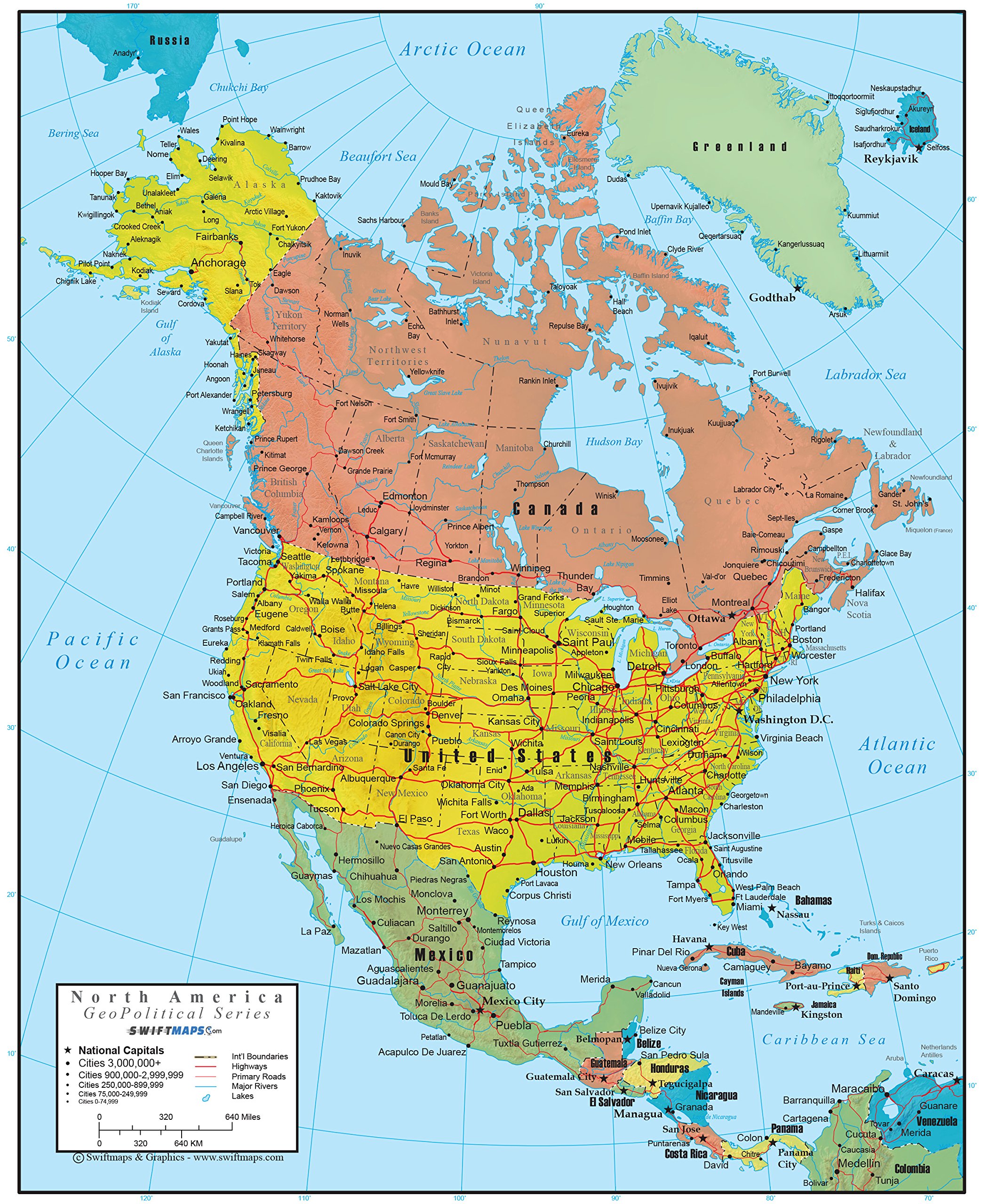 North America Wall Map GeoPolitical Edition by Swiftmaps (18x22 ...