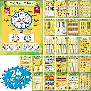 Amazon.com: 24 Pack Large Laminated MATH Posters for Kids, Preschool ...