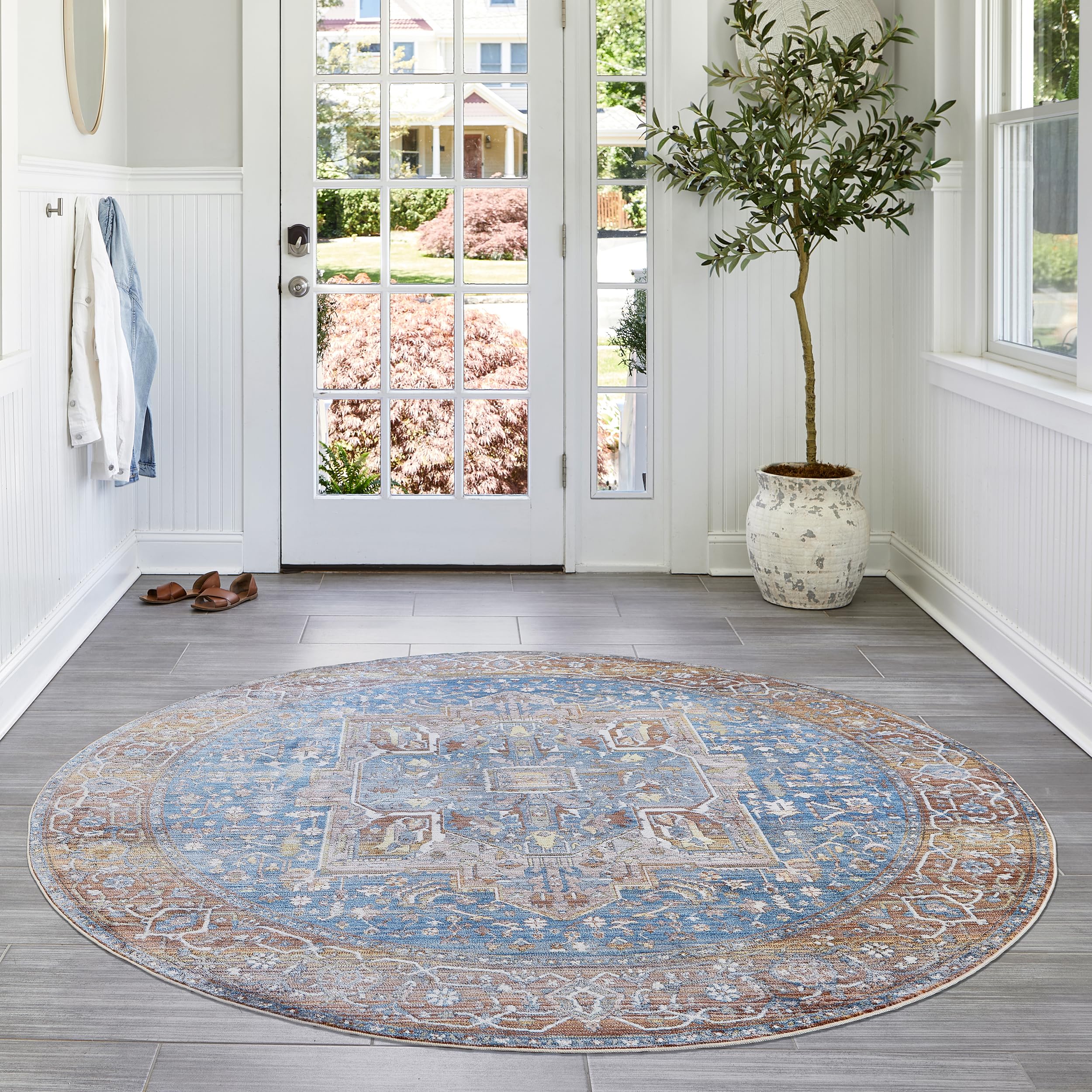 nuLOOM Harriet Vintage Medallion Fringe Area Rug - 6 Round Area Rug ...