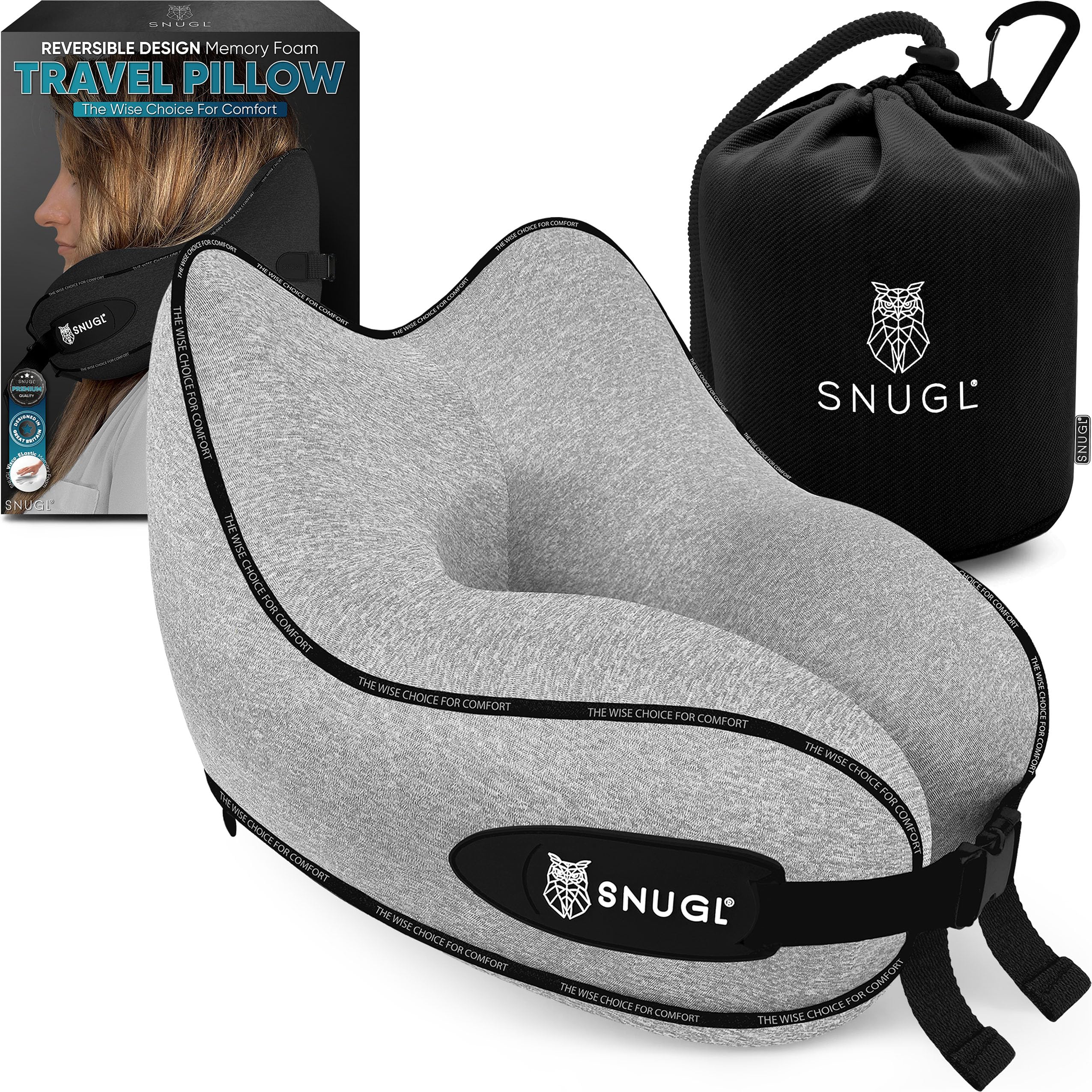 SNUGL Neck Travel Pillow - Memory Foam Airplane Pillow - Flight Pillow ...