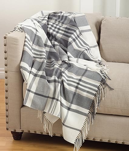 Amazon.com: Occasion Gallery Grey Plaid Design Decorative Throw Blanket ...