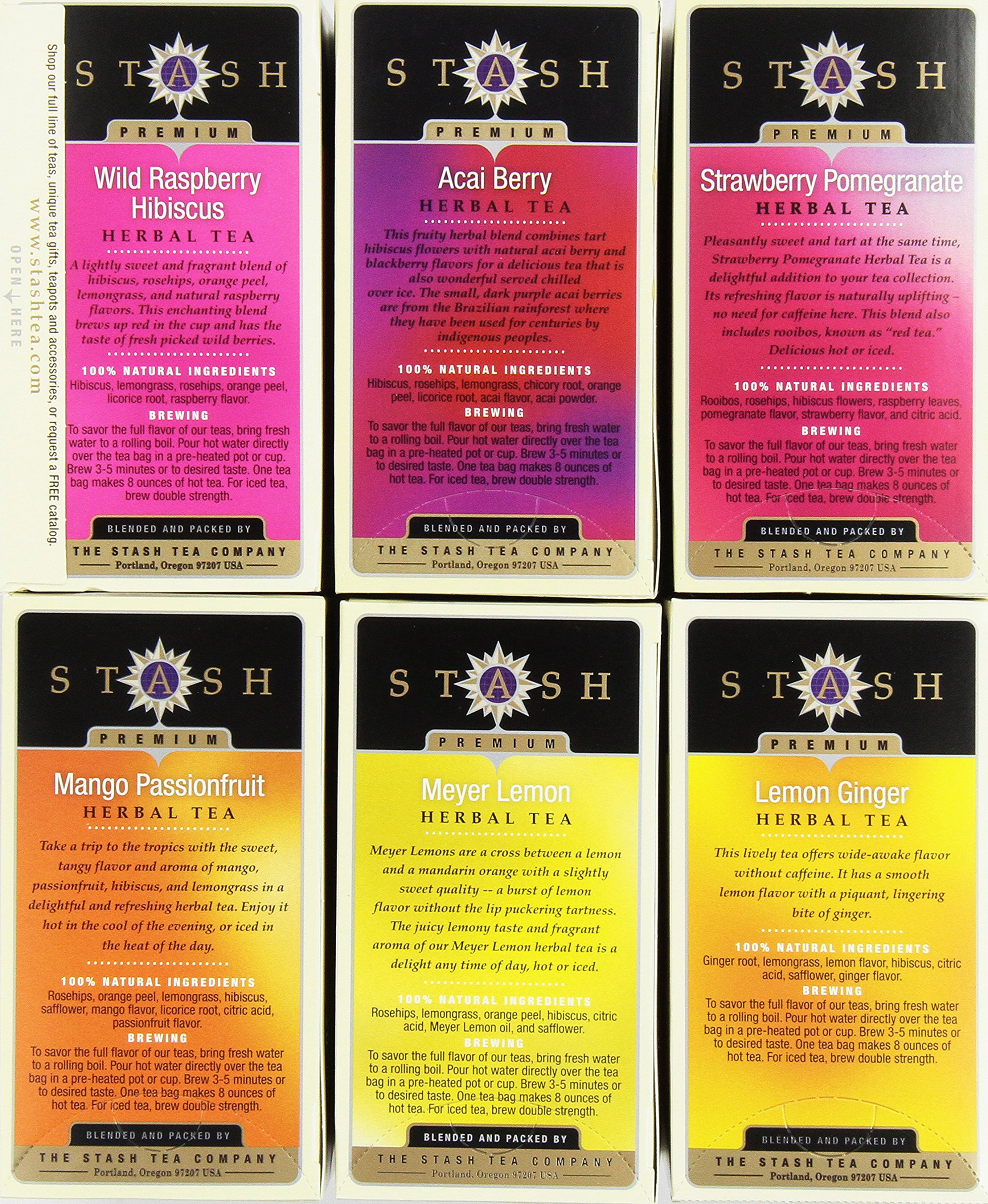 Stash Tea, Fruity Herbal Tea Six Flavor Assortment, 116 Count Tea Bags ...