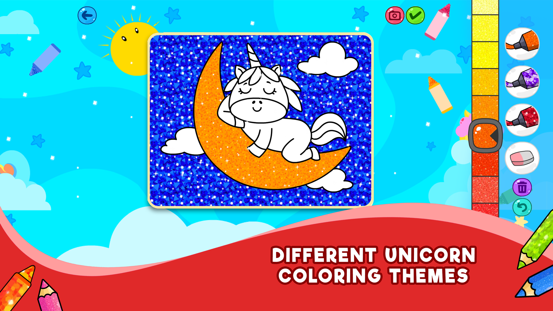 Unicorn Coloring Games For Kids: Free Rainbow Glitter Coloring Book ...
