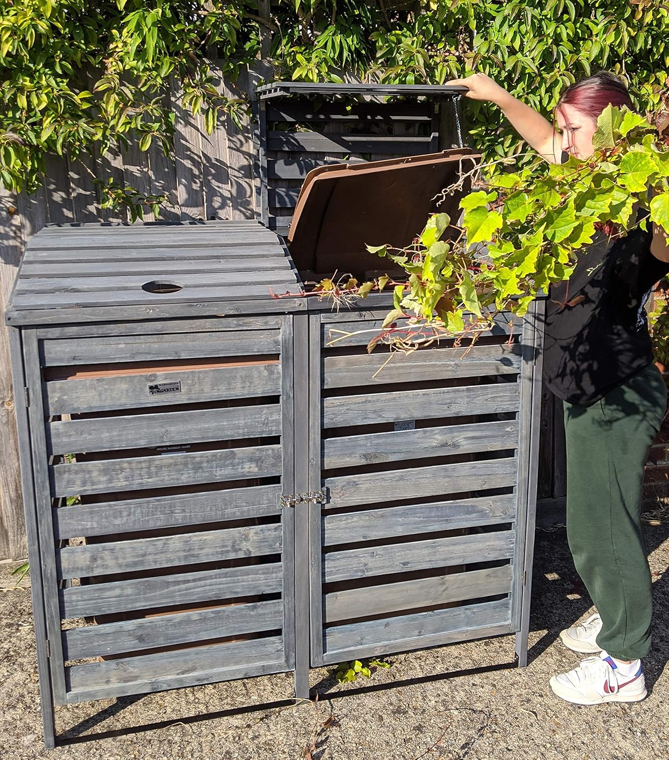 Painted Dark Grey Hide Dustbin Bin Garden BinGarden Double Wooden ...