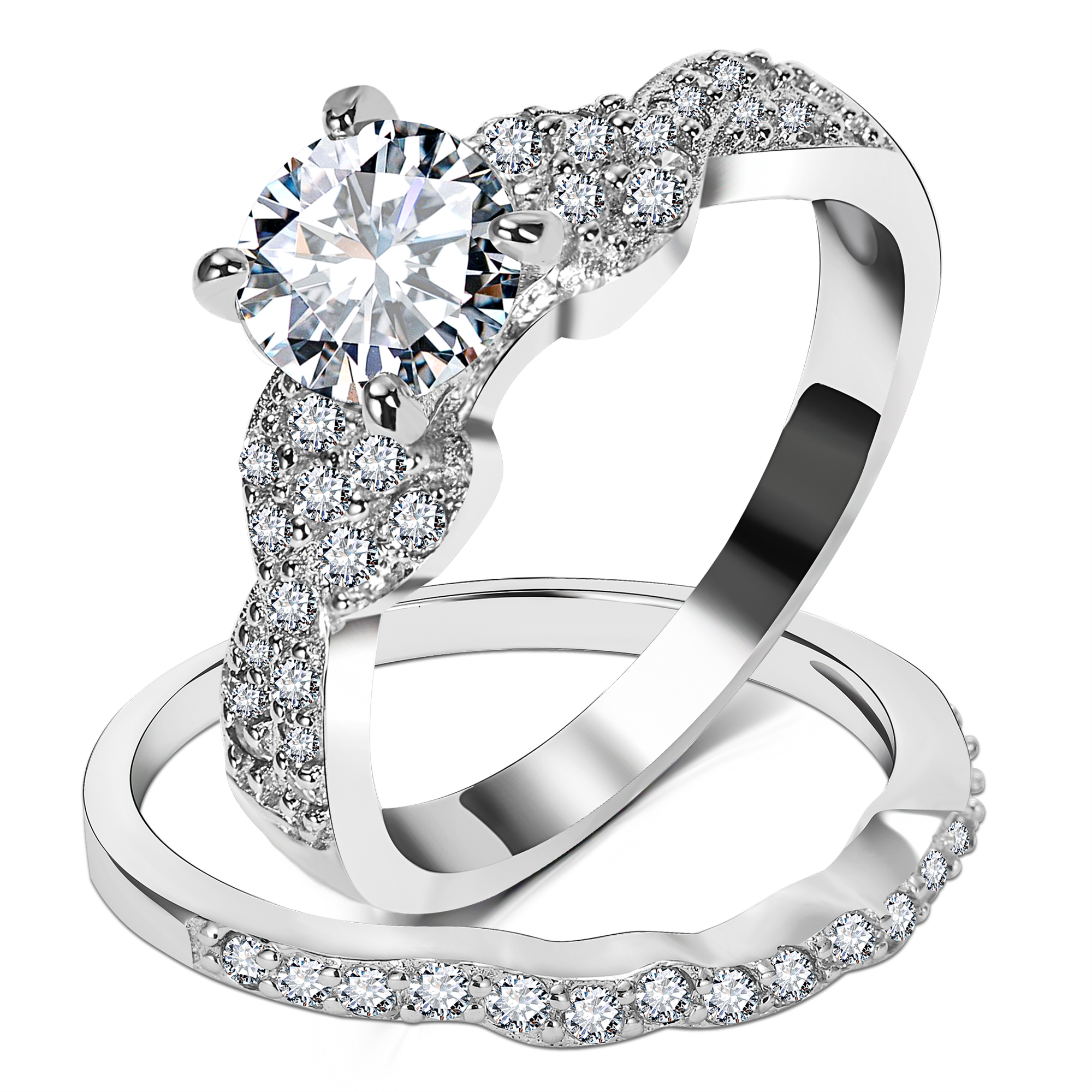 Watch 925 Sterling Silver Engagement Ring Set CZ Wedding Bridal Sets ...