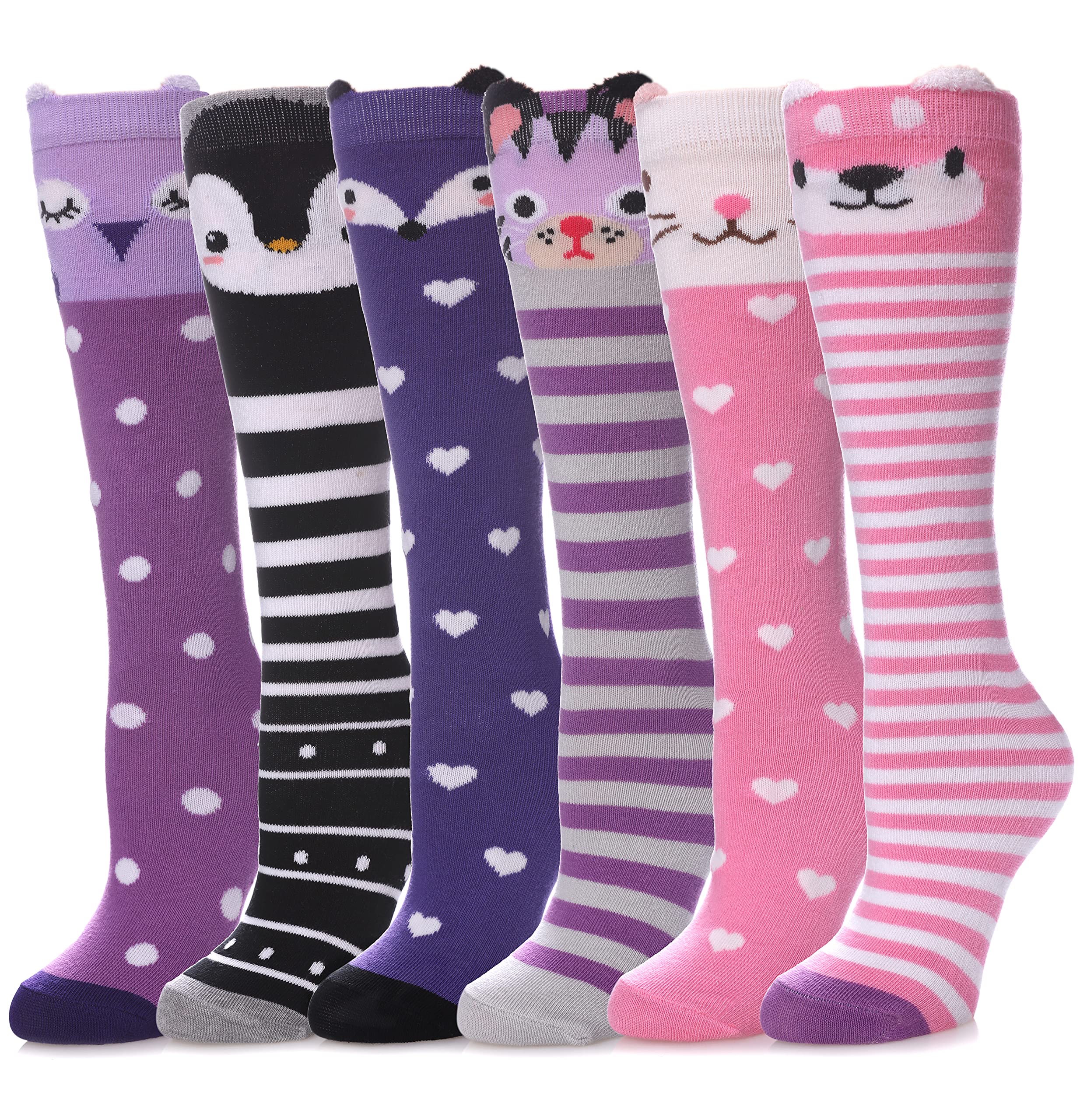 POEATEZO 3-12 Years Girls Knee High Socks Kids Funny Animal Pattern ...