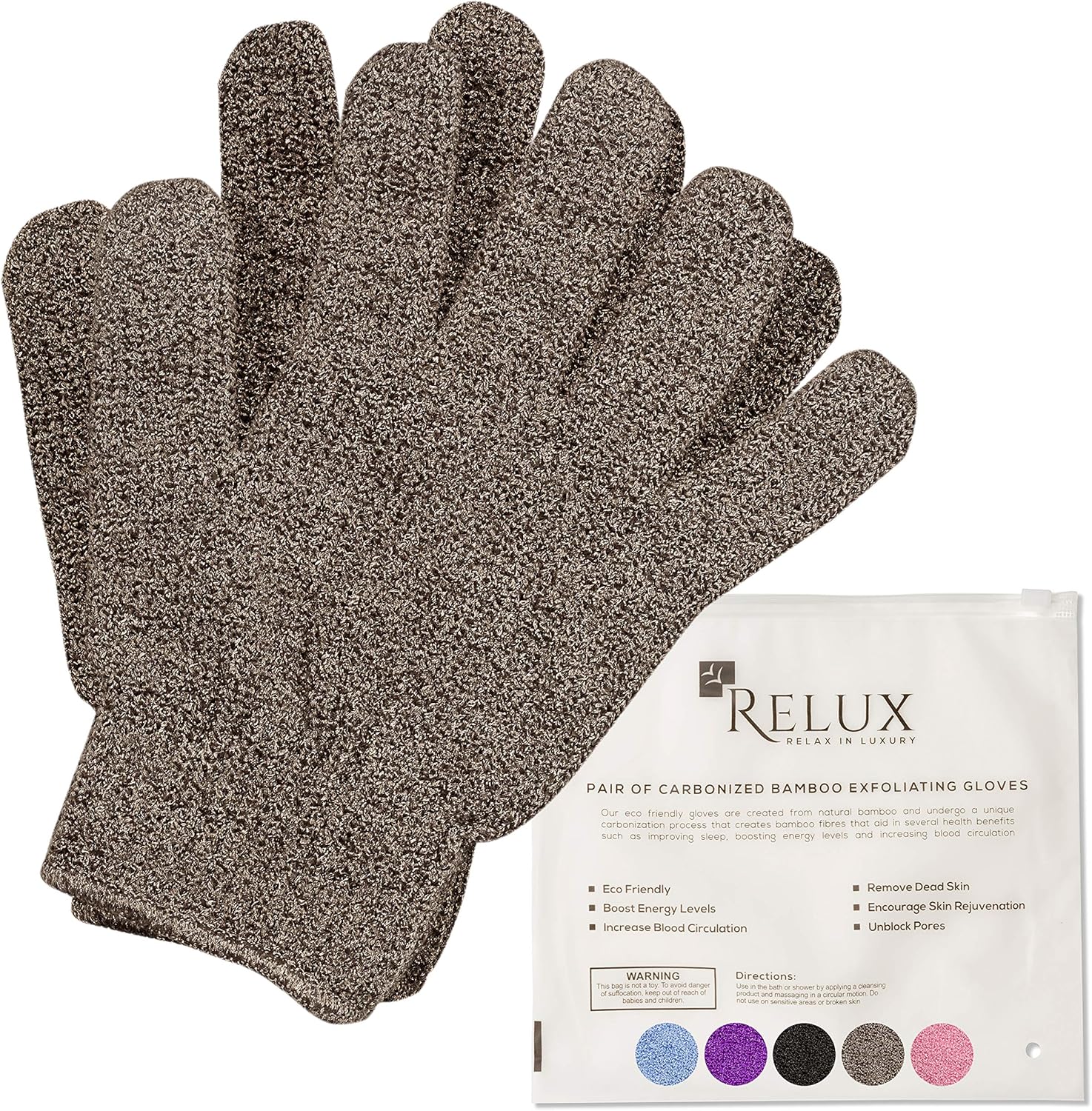 Relux Eco-Friendly Carbonized Natural Bamboo Exfoliating Wash Gloves ...