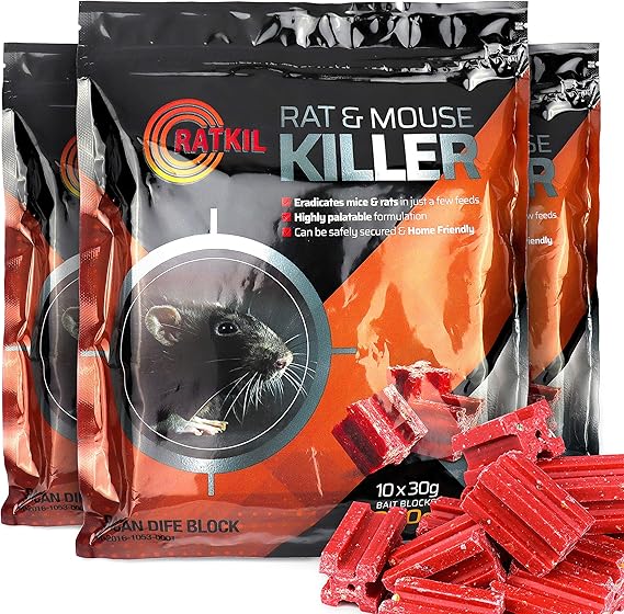 RatKil Rat & Mouse Killer Poison Bait Blocks For Rodent Control - 900g ...