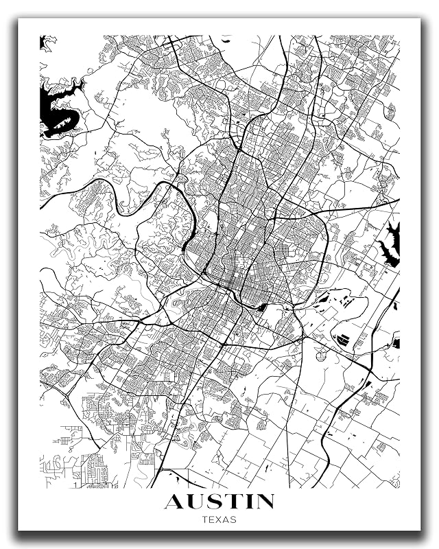 Amazon.com: Austin TX City Map Wall Art - 11x14" UNFRAMED Print ...