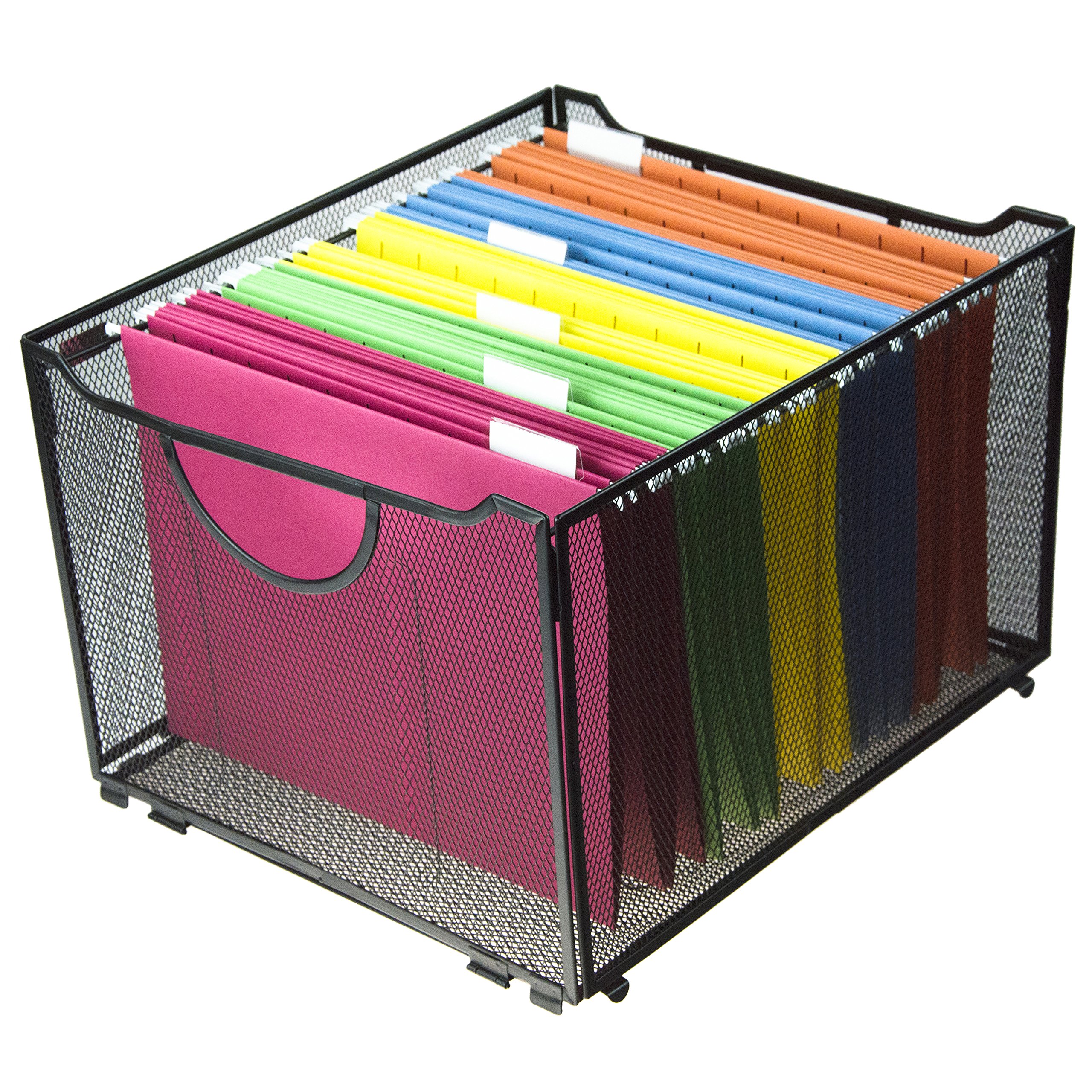 Modern Black Metal Mesh File Box Foldable Storage Crate Home Office