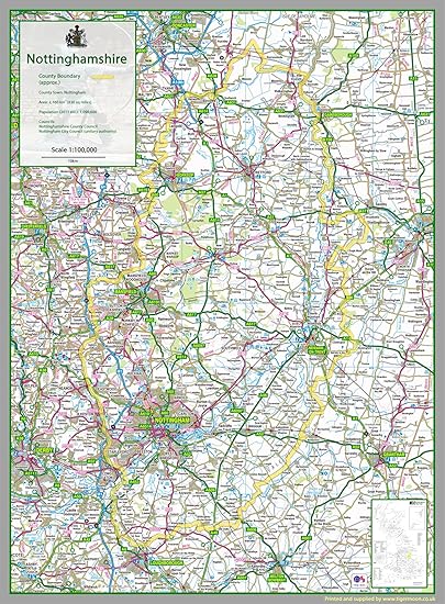 Nottinghamshire - UK County Map Paper Laminated - 70 x 95 cm: Amazon.co ...