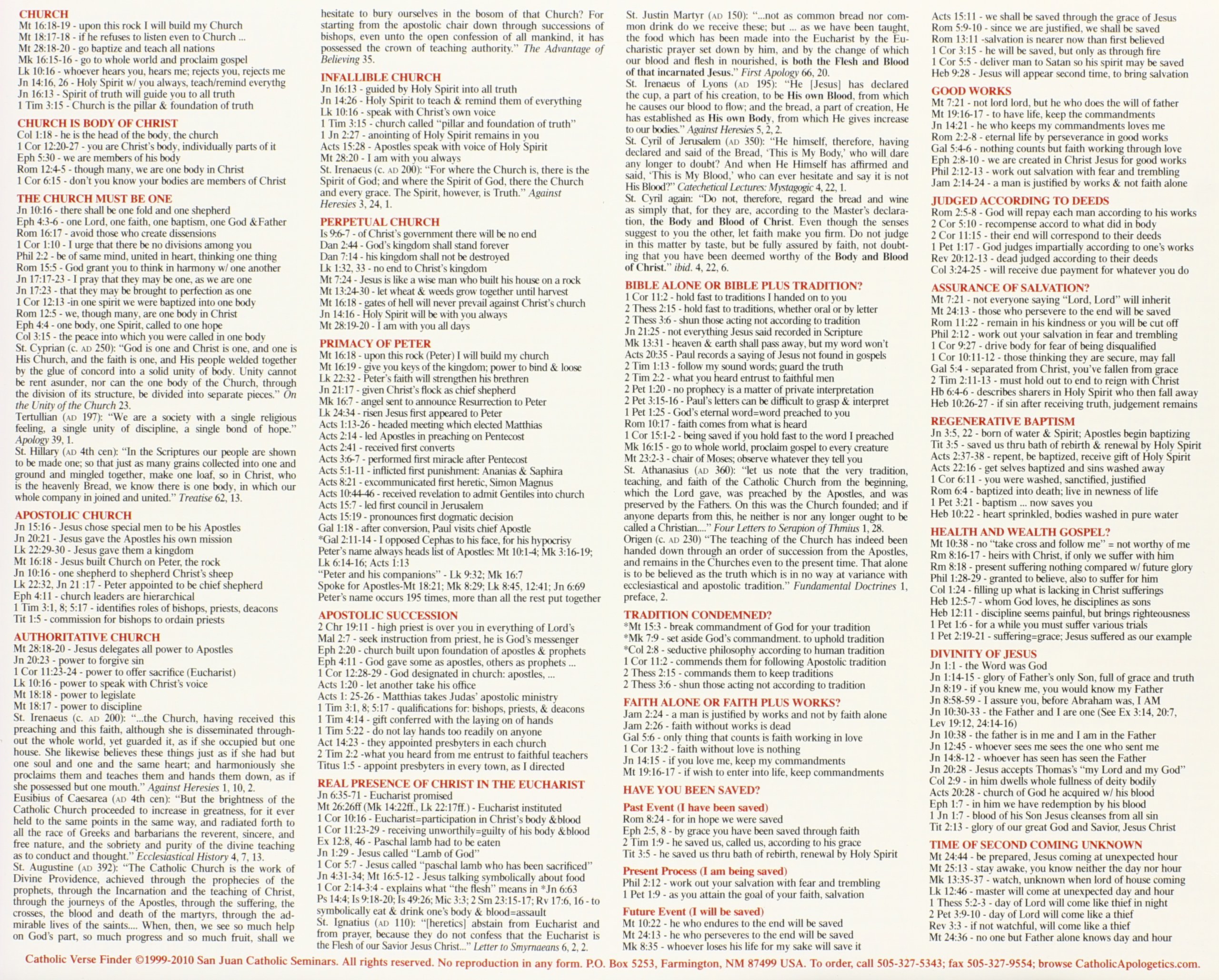 Catholic Verse Finder ("Bible Cheat Sheet") English version (Pamphlet ...