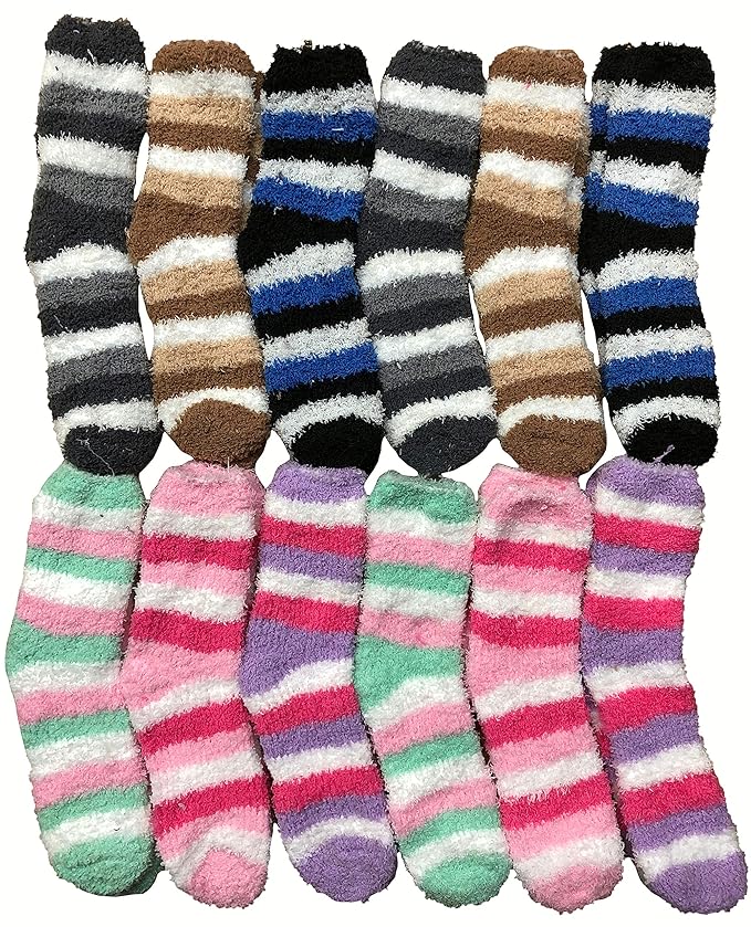 Kids Wholesale Bulk Warm Colorful Fuzzy Cozy Socks (12 Pairs Stripe, 4 ...
