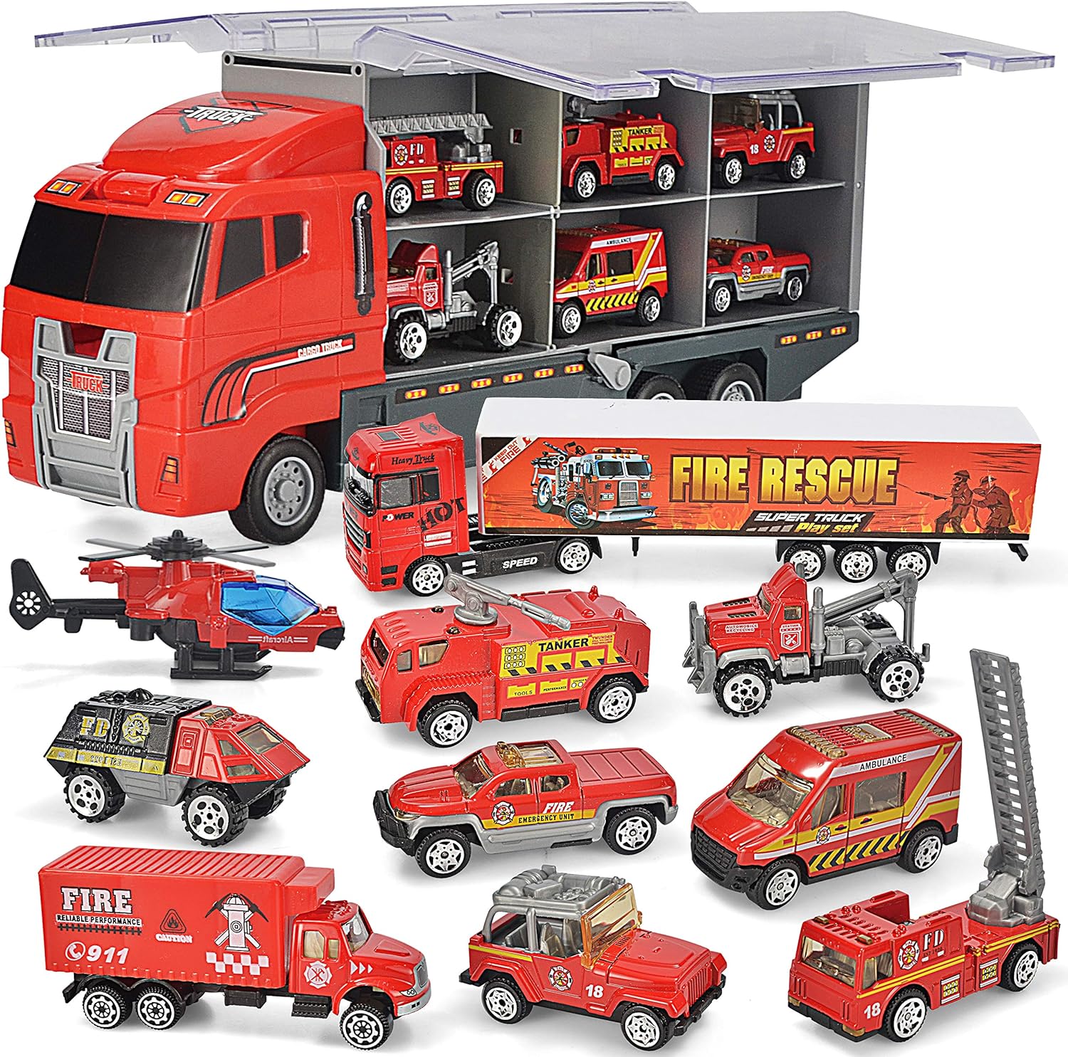 JOYIN 10 in 1 Die-cast Fire Engine Vehicle Mini Rescue Emergency Fire ...