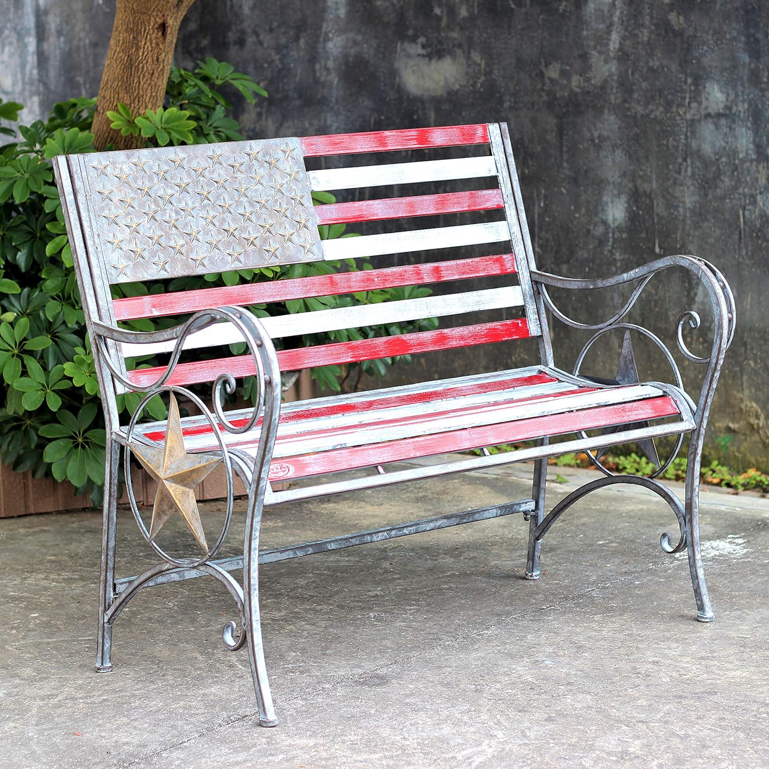 Amazon.com: Well Made Metal American Flag Bench: Kitchen & Dining
