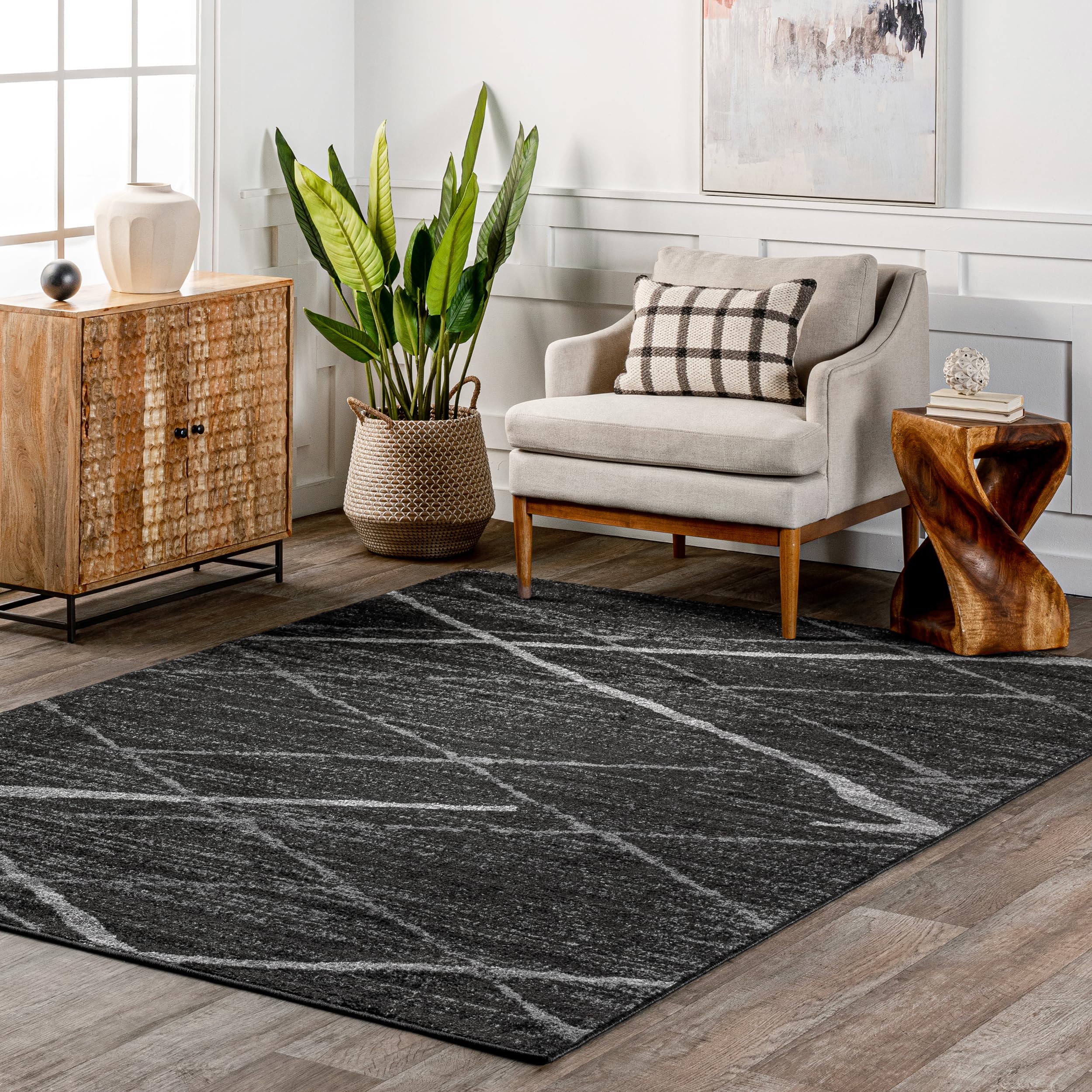 nuLOOM 8x12 Thigpen Contemporary Area Rug, Charcoal, Abstract Lines ...