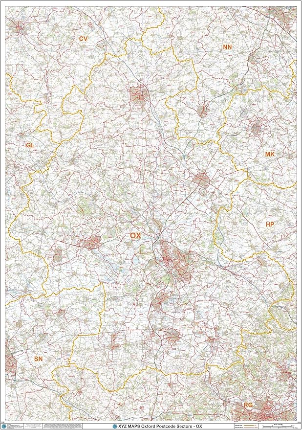 Oxford - OX - Postcode Wall Map - 33.25" x 47" Rolled Canvas: Amazon.co ...