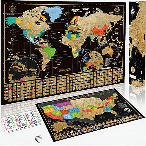 Two Scratch Off Maps - Map of the World (Large) + US States Map (Small ...