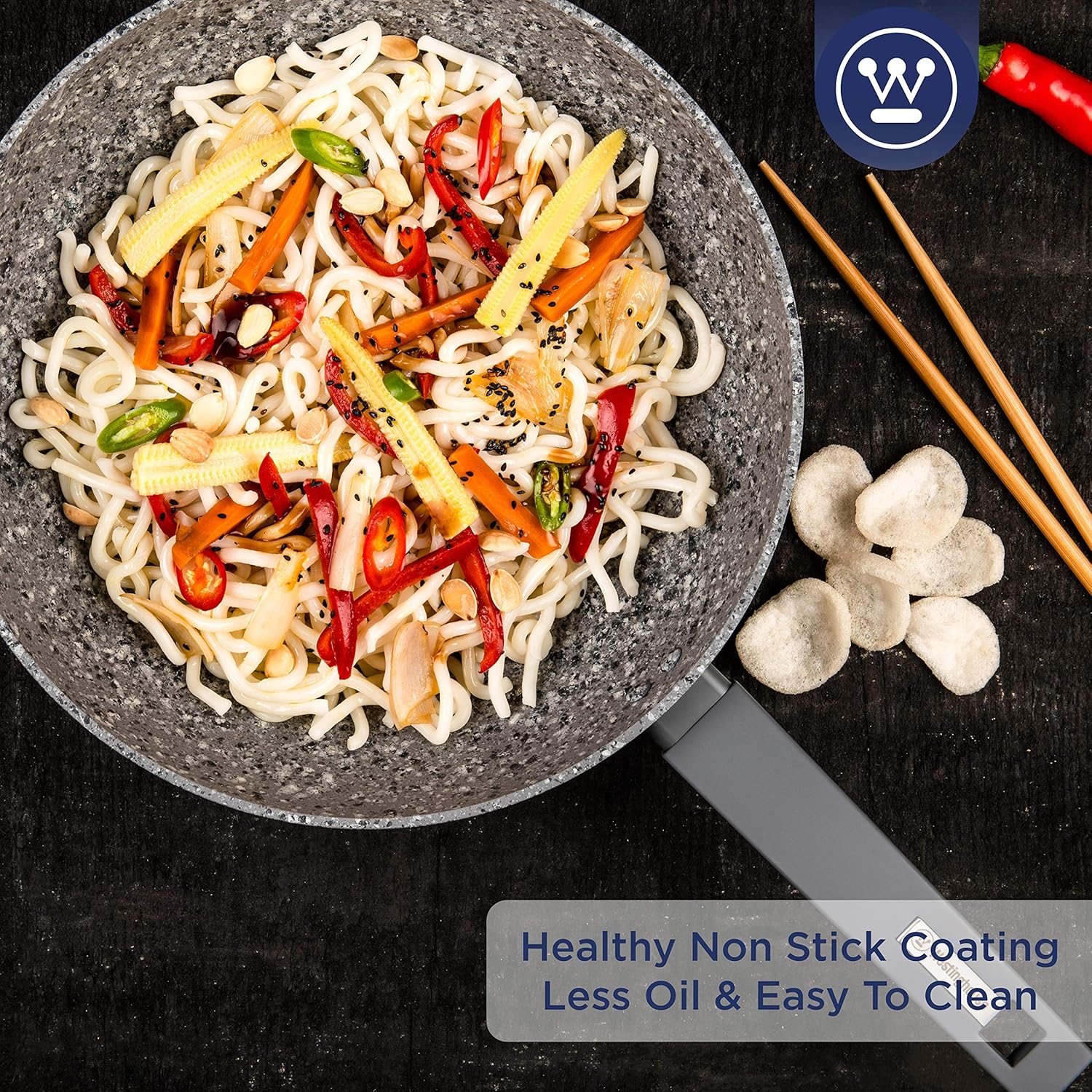 Westinghouse Wok Non Stick – Ø 30cm Induction Wok Pan with Lid – Grey ...