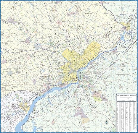 Amazon.com : Greater Philadelphia Metro Area Laminated Wall Map (59” x ...