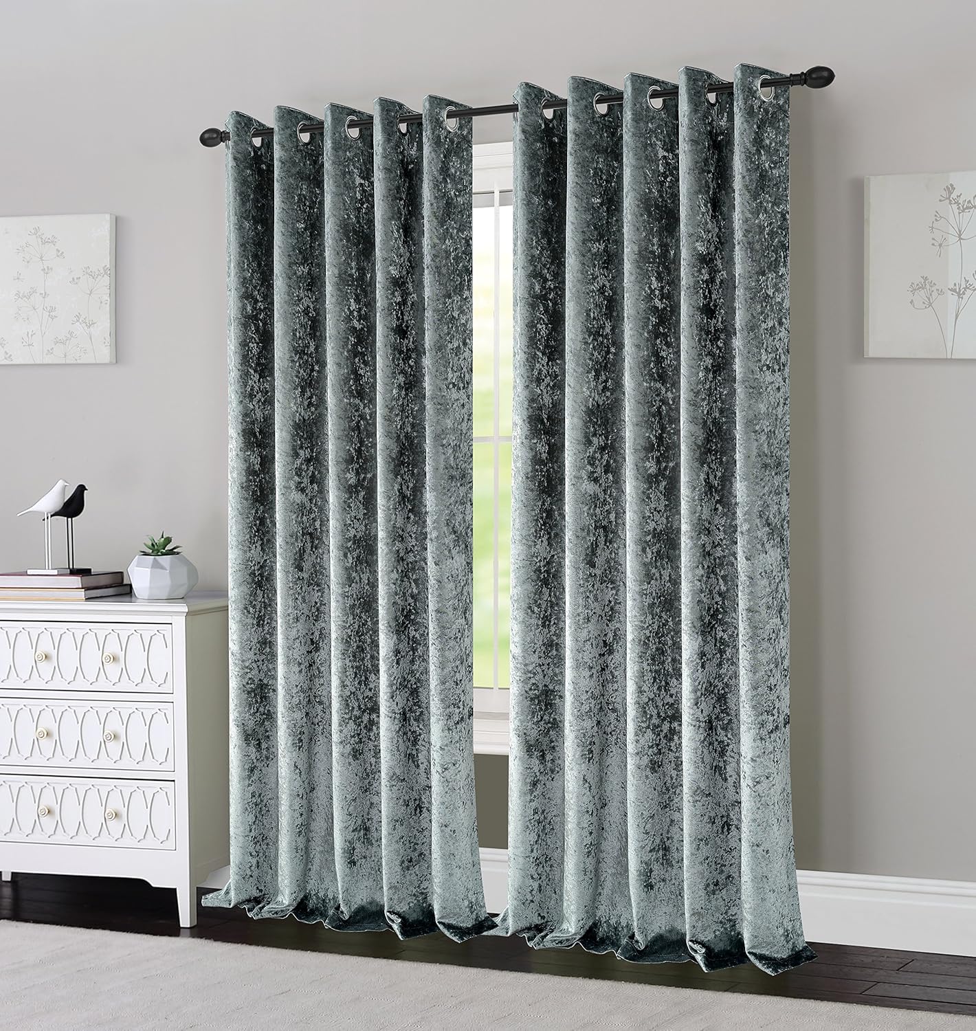 [hachette] LUXURY CRUSHED VELVET EYELET RING TOP CURTAINS [SILVER GREY ...