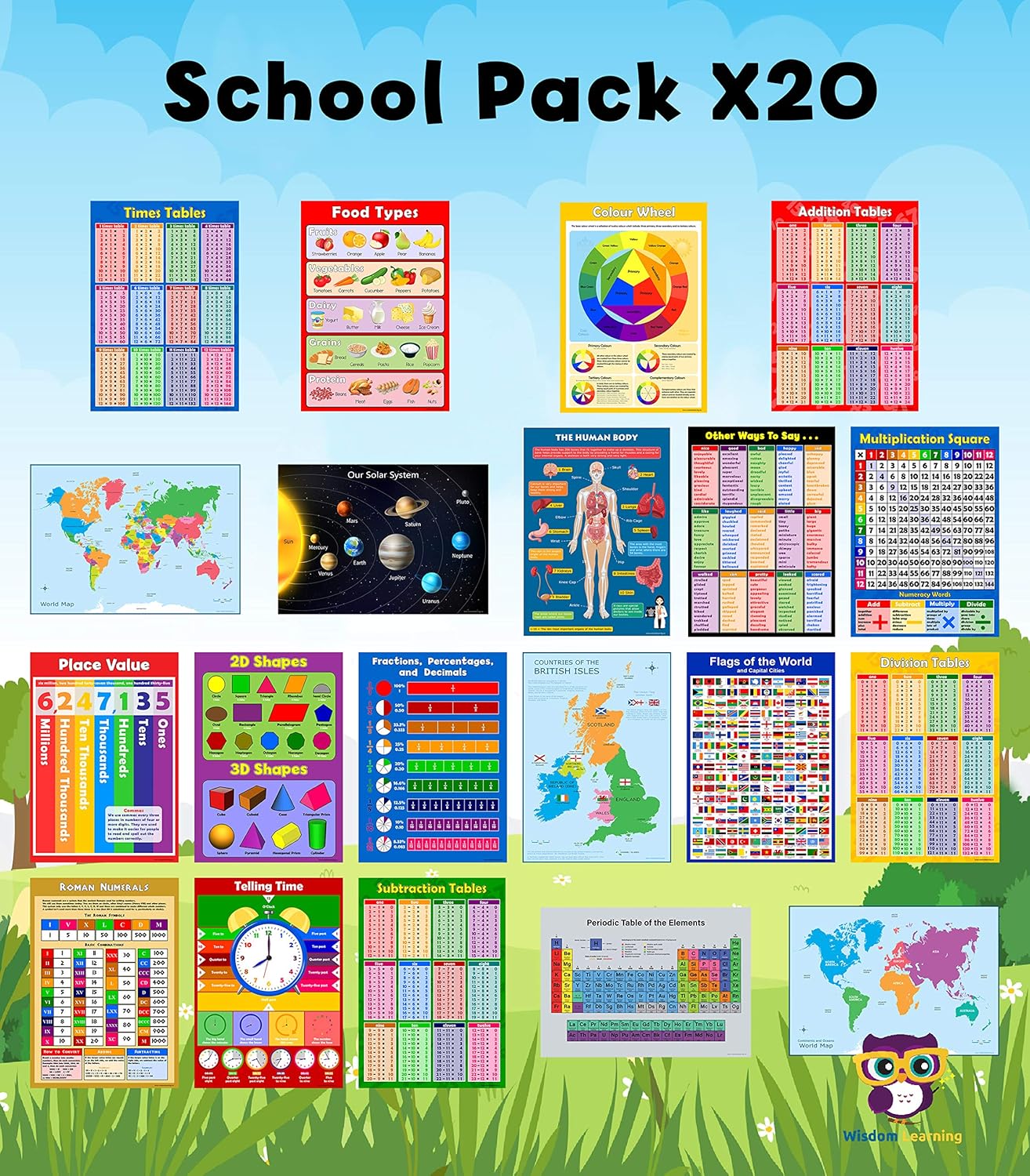 SCHOOL 20 x EDUCATIONAL GLOSSY POSTERS for Children, Primary, Junior ...