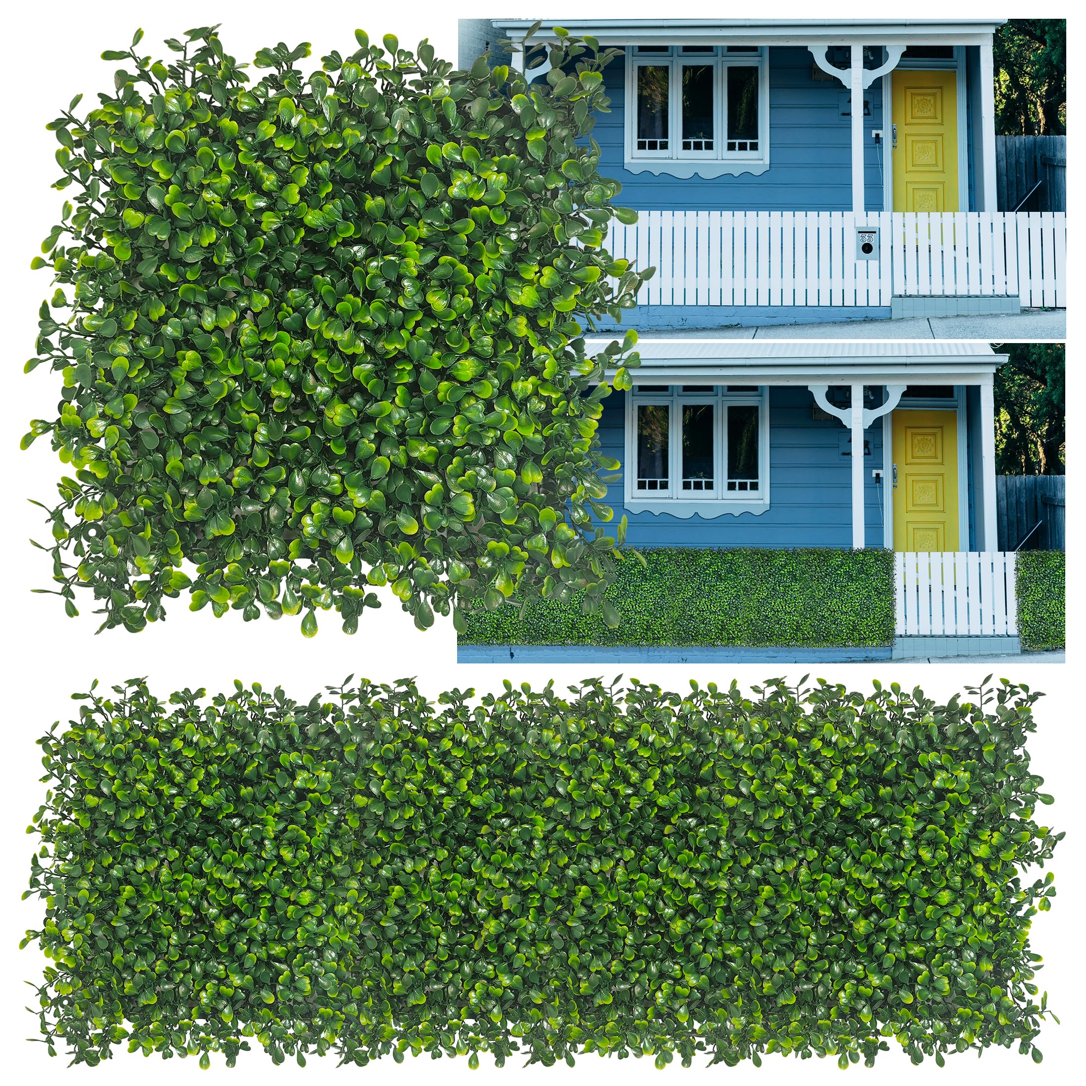 DOPGIB Artificial Grass Wall Panel,10"x 10"(24P) 4-Layer Leaf UV-Anti ...