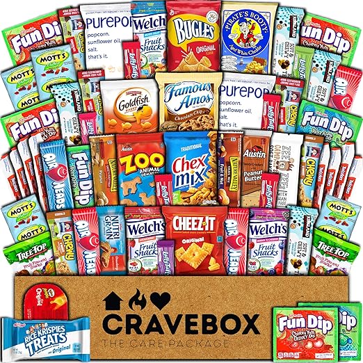 CraveBox Deluxe Care Package Snack Box (50 Count) - Gift Basket Variety ...